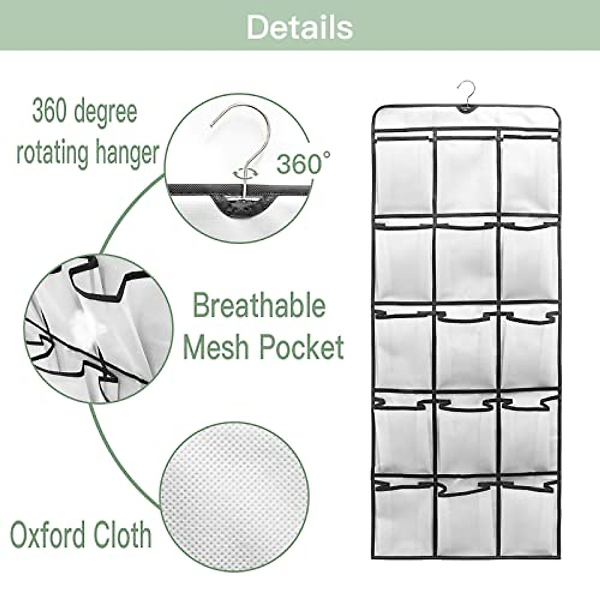 Zimso 30 Pockets Dual Sided Hanging Shoe Rack Hanging Shoe Shelves, Baby Shoe Hanger Organizer for Closet 43.9 x 43.9 in (White)