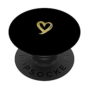 Yellow Minimalist Heart Black PopSockets Swappable PopGrip