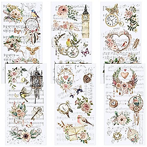 6 Sheets Flower Rub on Transfer Floral Rub on Transfers for Furniture Vintage Flower Decal Stickers for Wood Furniture Summer Flower Craft Wedding Decor, 6 x 12 Inches (Clock)