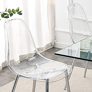 Yoluckea Crystal Clear Dining Chairs Set of 4, Modern Plastic Shell Kitchen Chairs Accent Ghost Chairs with Metal Legs for Kitchen, Dining, Living, Guest, Bed Room (Silver Frame)