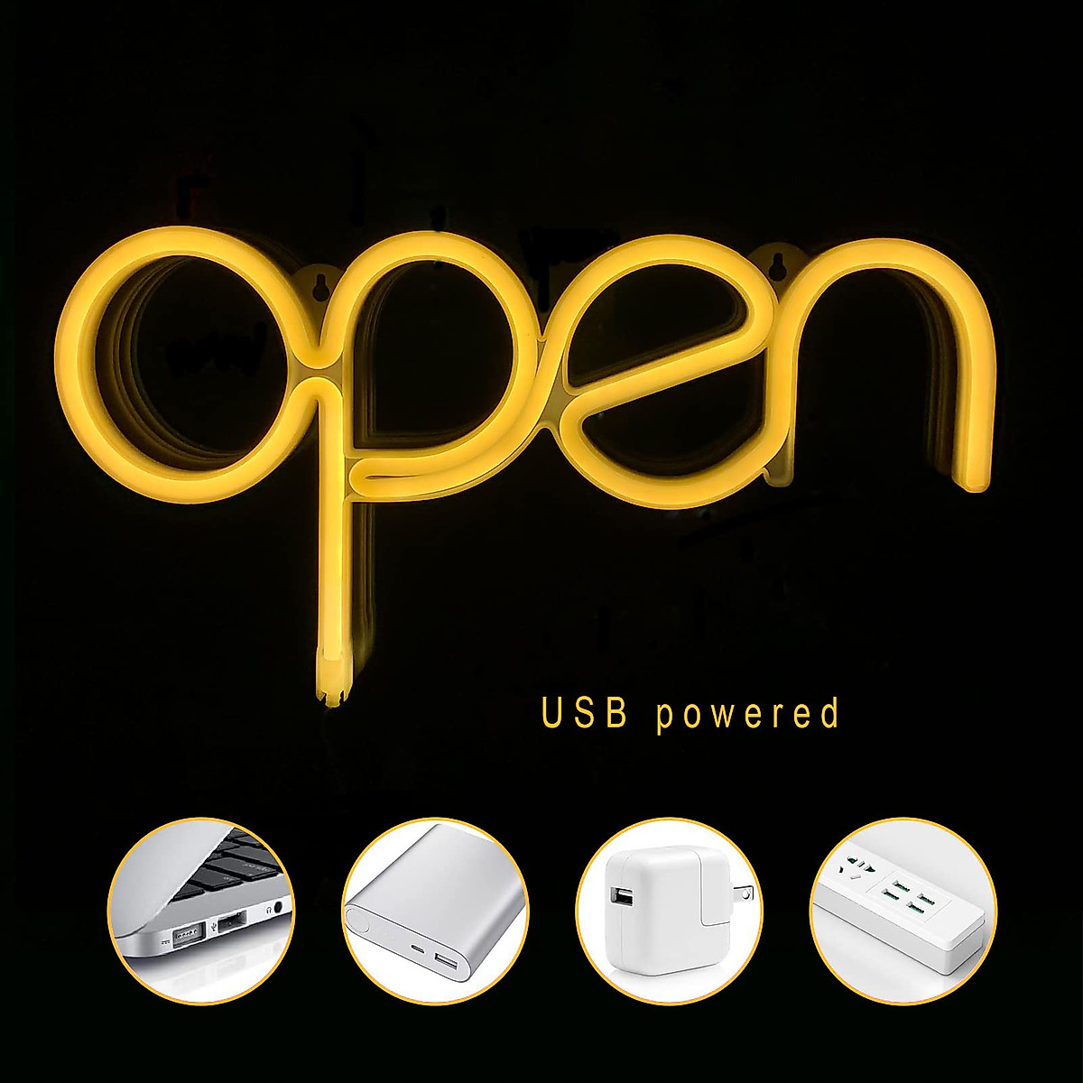 Open Signs for Business USB Powered Open Neon Sign Warm White 15.5x8.4 inch,Long Cord 11.5 FT Ad Board Open Display Light for Business,Café,Bar,Restaurant,Food Truck,Spa,Hotel,Bakery,Storefront(OWW)