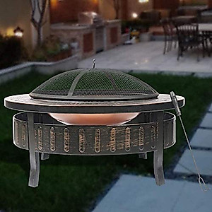 LEAYAN Garden Fire Pit Grill Bowl Grill Barbecue Rack Outdoor Metal Firepit Round Table Backyard Patio Stove Wood Burning Fire Pit with Spark Screen with Cover BBQ Cooking for Camping Backyard