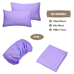4 Piece Bed Sheet Set (Full,Lavender) 1 Flat Sheet,1 Fitted Sheet and 2 Pillow Cases,Brushed Microfiber Luxury Bedding with Deep Pockets