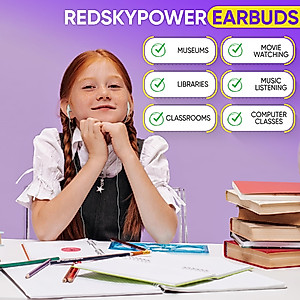 Redskypower 10 Pack Black Color Kid's Wired Earphone Headphones, Individually Bagged, Disposable Earphones Ideal for Students in Classroom Libraries Schools, Bulk Wholesale