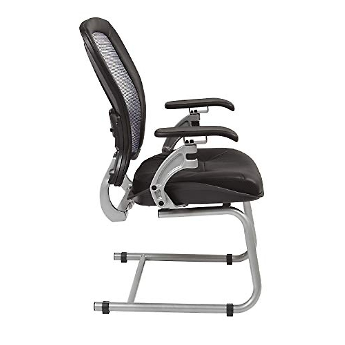 SPACE Seating Air Grid Back with Leather Seat Visitors Chair, Black