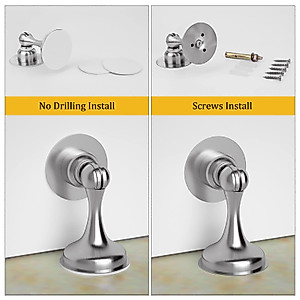 Door Stopper, Wedama Stainless Steel Magnetic Door Stop, 1 Pack Heavy Duty Door Catch Holder, Wall&Floor Mounted Door Open Holder with Adhesive Tapes for No Drilling, Screws for Stronger Mount-Silver