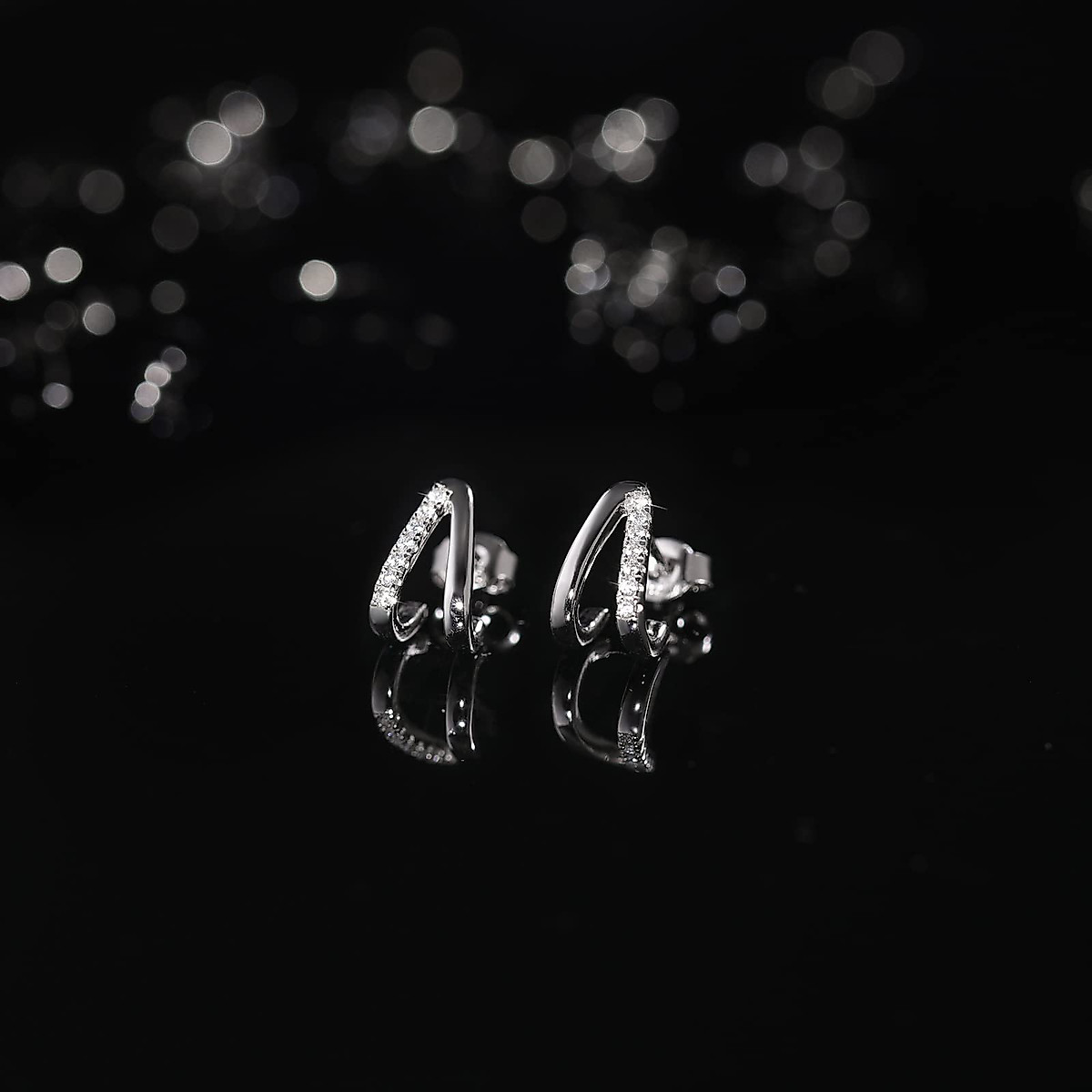 EAMTI 925 Sterling Silver Hoop Earrings For Women CZ Cubic Zirconia Half Hoop Earrings Small Split Huggie Hoop Earrings Hypoallergenic