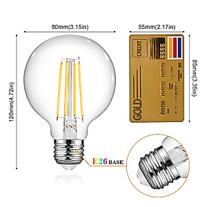 Ascher Vintage G25 LED Globe Light Bulbs, 60 Watt Equivalent, Daylight White 4000K, 750LM, Non-Dimmable, G25 Glass Edison Style for Bathroom Makeup Mirror, Medium E26 Base, Pack of 4