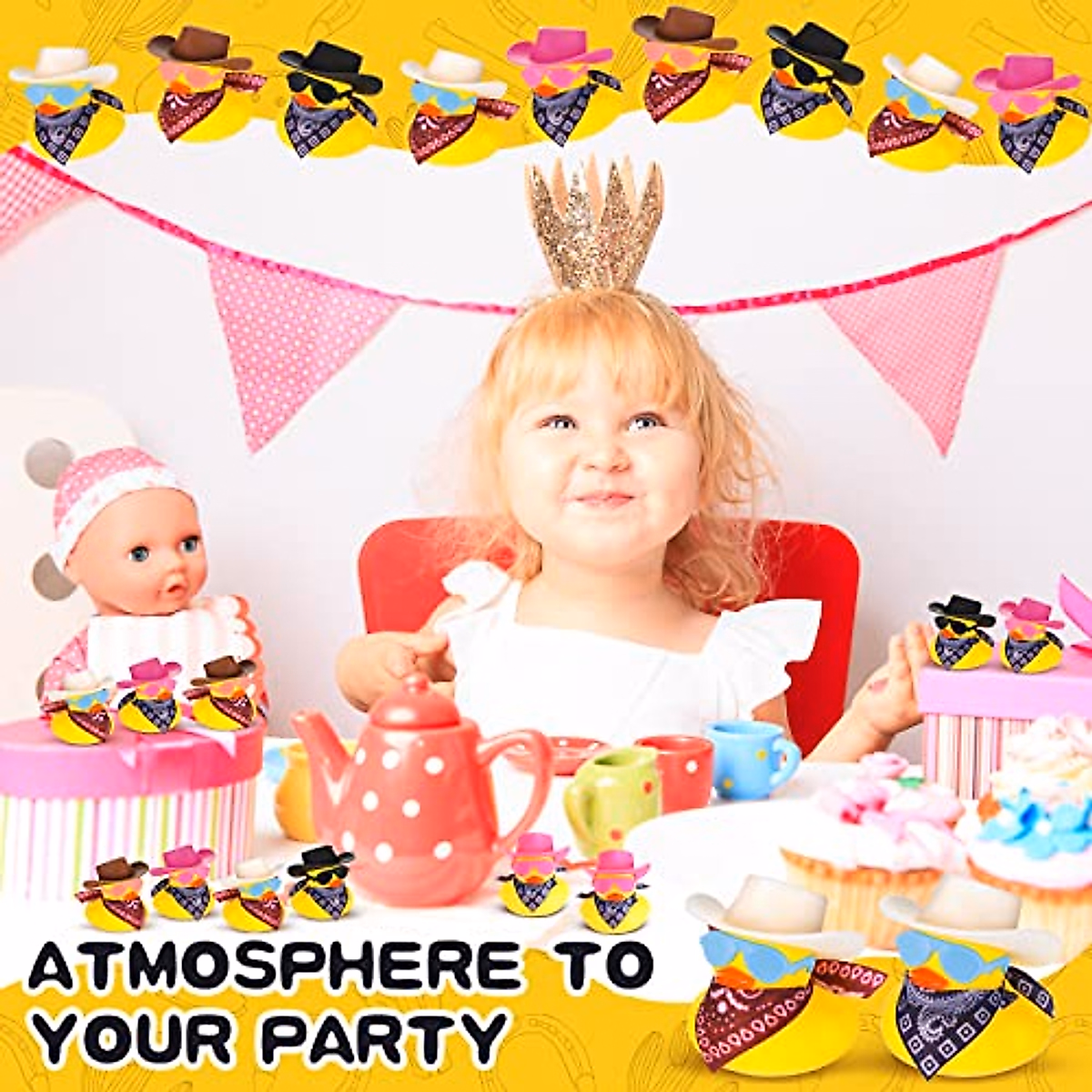 24 Sets Cowboy Rubber Ducks with Mini Cowboy Hat Scarf and Sunglasses Cute Bath Rubber Ducks Small Bathtub Accessories Toys for Baby Shower Birthday Swimming Party Gifts Decorations