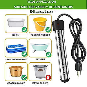 HASTER Portable Pool Immersion water Heater for Inflatable Pool Bathtub,Bucket Heater with 304 SS Guard,Electric Submersible Water Heater with LCD Thermometer,Heat 5 Gallon Water in Minutes In&Out