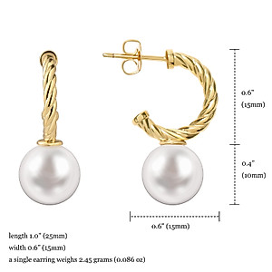 MESOVOR Pearl Drop Earrings for Women, 18K Gold Plated Twisted C Shape Gold Hoop Earrings Jewelry Gift for Mother Wife(Gold)