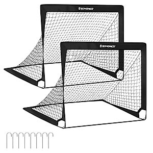 SONGMICS Kids Soccer Goals for Backyard, 4x3 ft Portable Soccer Nets Training Equipment, Toddler Soccer Goal with Carrying Bag, for Field, Black USZQ122B02