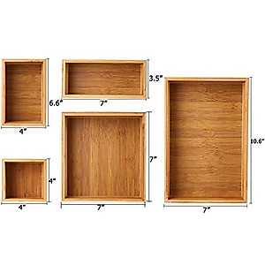 Lawei Set of 5 Bamboo Drawer Organizer Boxes, Desk Storage Box Kit, Drawer Storage Containers Tray Bins for Office, Kitchen, Bedroom, Children Room, Craft, Sewing