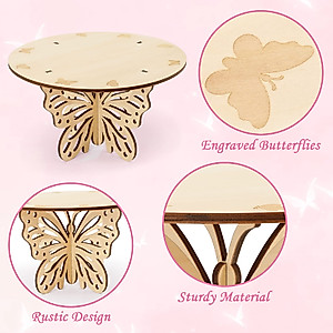Huray Rayho Butterfly Wood Cake Stand Wedding Baby Shower Birthday Rustic Table Centerpiece Party Decorations with Engraved Butterflies for Cake Within 9 Inches