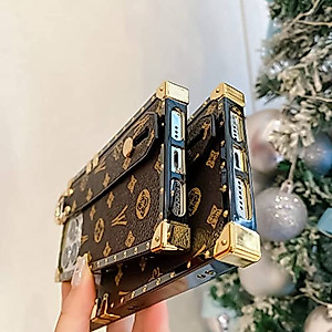 TRODINO Square Leather iPhone 14 Pro Max Case with Wristband Strap, Luxury Designer Trunk Box Phone Case for Women Girls, Hand Holder Ring Kickstand Shockproof Protective Bumper Case 6.7” (Brown)