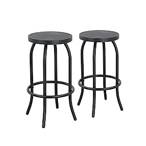 Sports Festival Patio Bar Stools set of 2 Small Round Top Metal Outdoor Furniture Bistro Backless Chair with Adjustable Feet Knob for Industrial Design Garden Porch Poolside Deck Backyard Club (Black)
