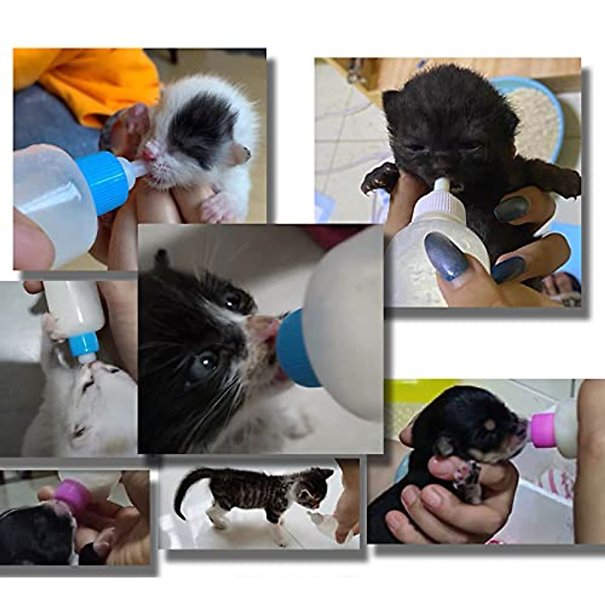 Pet Bottle Kit, Squeeze Liquid Bottle Replaceable Silicone Teat Mini Teat for Newborn Kittens, Puppies, Rabbits, Small Animals Replacement Teat Cat Feeding Bottle Feeding Tool