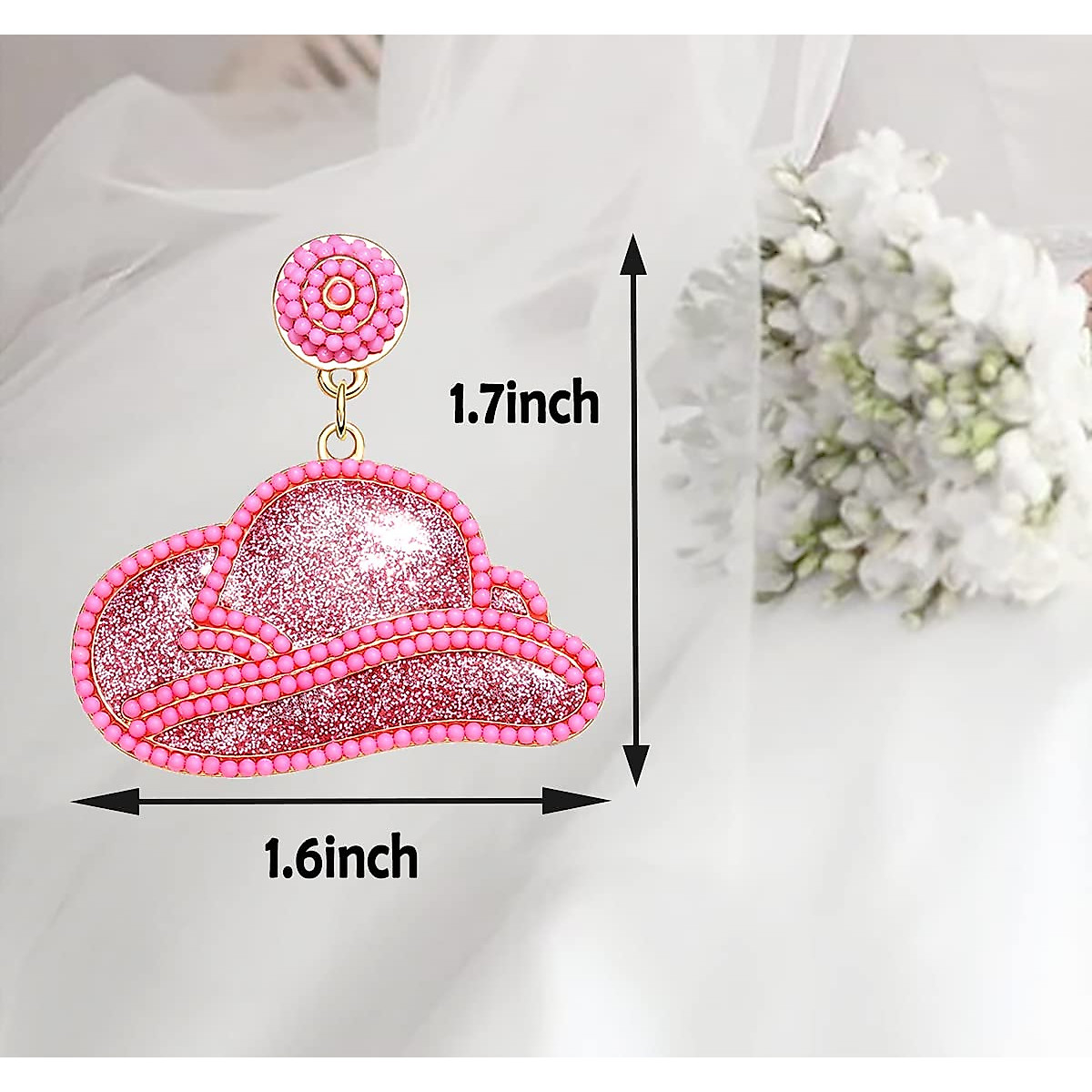UYT Glitter Beaded Earrings Fun Western Cowgirl Hat Earrings Western Cowboy Wedding Drop Dangle Earrings for Women Bridal Shower Fashion Jewelry Gift (pink)