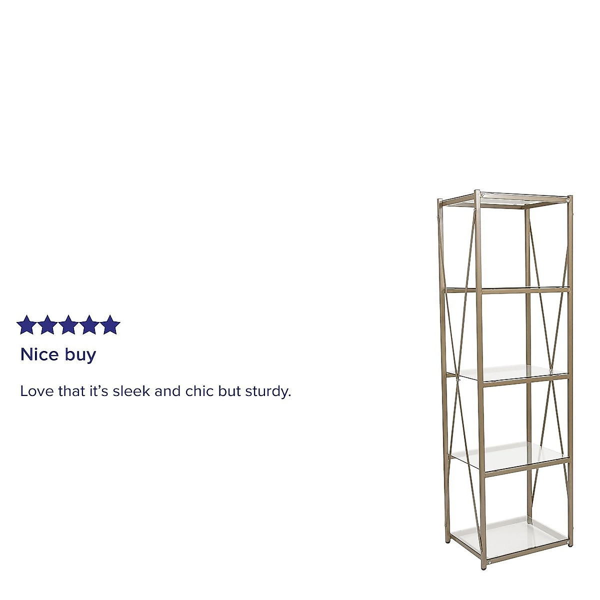 Flash Furniture Mar Vista Collection 4 Shelf 64"H Cross Brace Glass Bookcase in Matte Gold