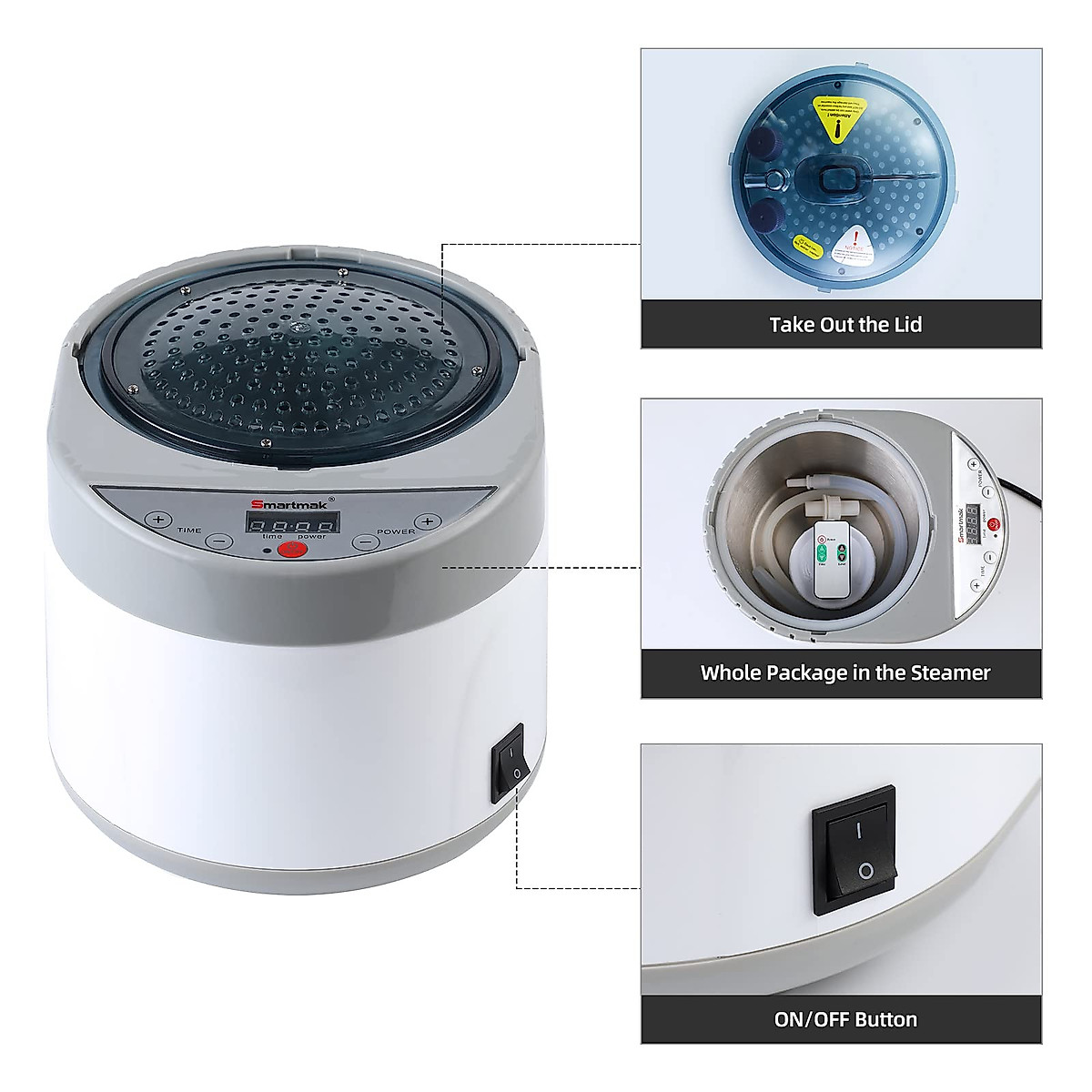 Smartmak Sauna Steamer, Portable 4L Upgraded Steam Pot Generator with Remote Control, Spa Machine with Timer Display Herbal Box for Body Detox, 110V US Plug- Grey