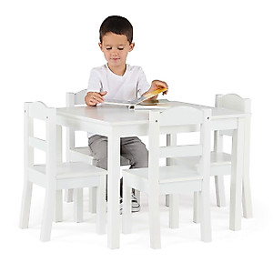 Humble Crew, White Kids Wood Table and 4 Chairs Set