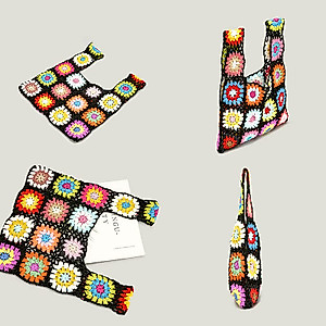 Bohemian Crochet Flower Plaid Women Handbag Handmade Woven Small Tote Casual Summer Beach Bag Braid Bali Purse EN8