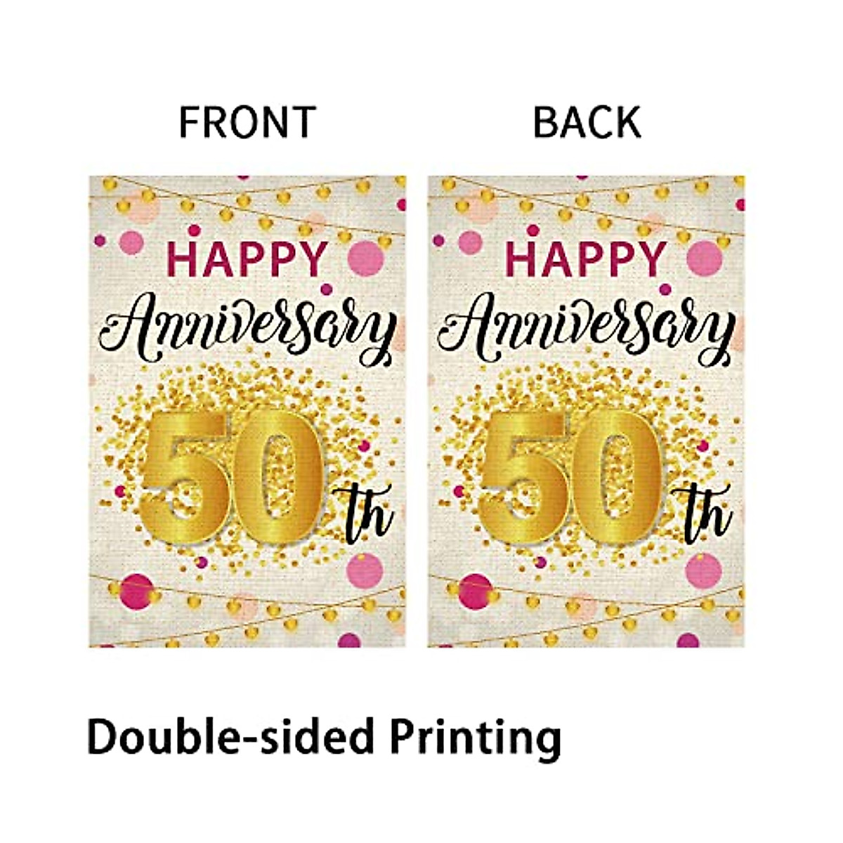 Happy 50th Anniversary Garden Flag, Cheers to 50 Years Loved Yard Flag Vertical Premium Burlap Rustic Wedding Anniversary Celebration Banner for Farmhouse Outside Outdoor Sign Double Sided, 12" x 18"