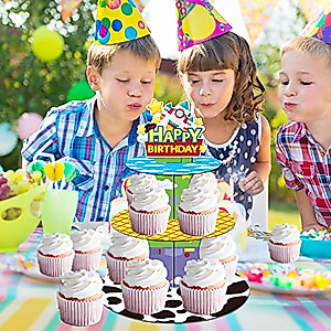 RTHPY 3-Tier Cartoon Story Cupcake Stand Cardboard Cake Stand Dessert Tower Holder for Toy Theme Birthday
