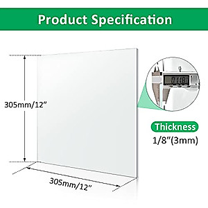 6 Pack Clear Acrylic Sheet 12" x 12"(305 x 305mm) Square Plexiglass Panel 1/8"(3mm) Thick Transparent Plastic Sheets for Sign, Craft, Display Projects, Laser Cutting, Engraving, Painting