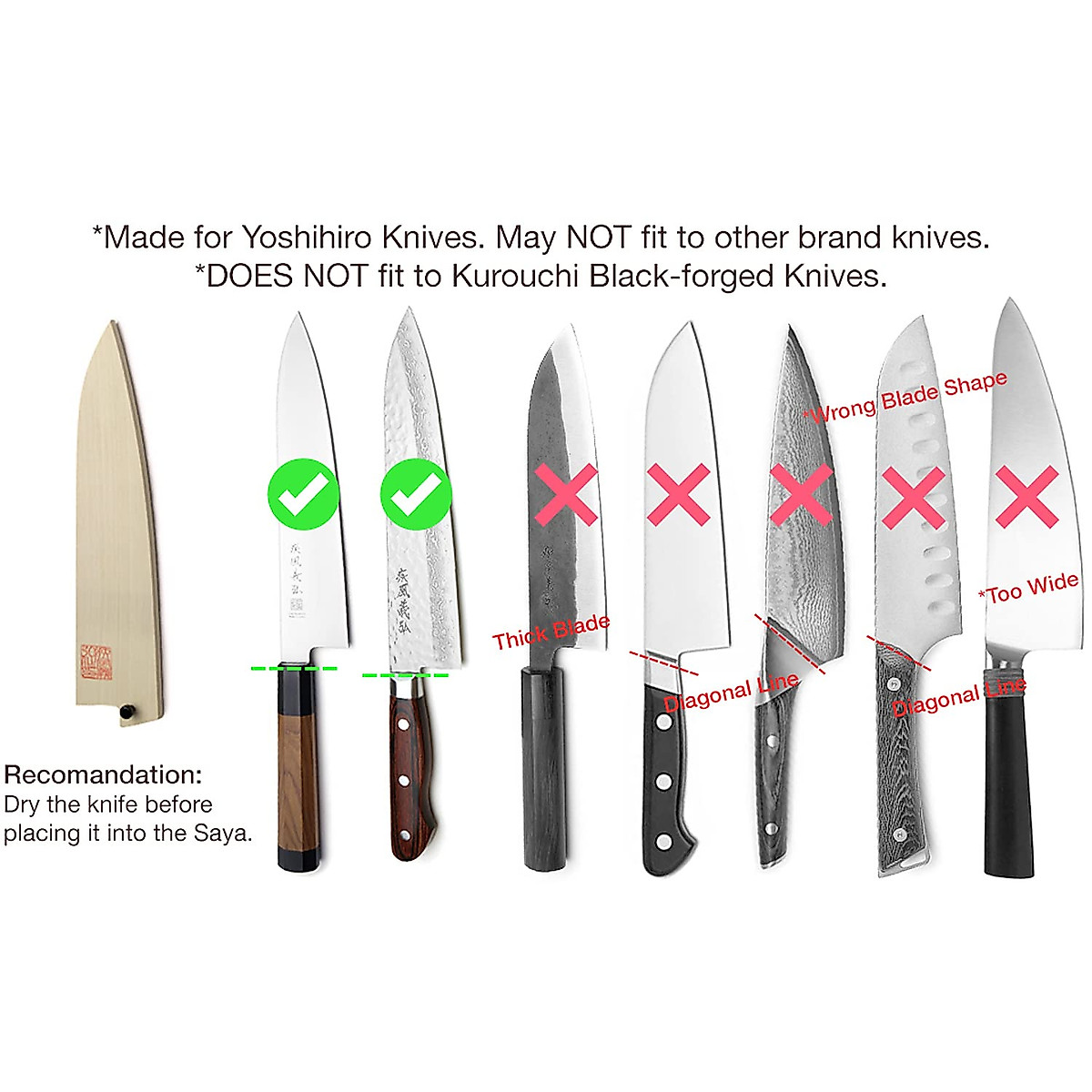 Yoshihiro Natural Magnolia Wood Saya Cover Blade Protector for Gyuto 210mm