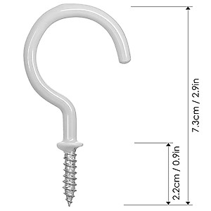 25 Pack Cup Hook Ceiling Hooks, 2.9 Inches, FineGood Vinyl Coated Screw Hanger for Indoor and Outdoor Use - White