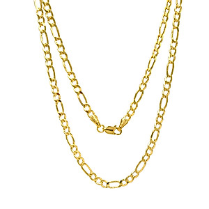 JEWELHEART 14K Real Gold Figaro Chain - 5.1mm Diamond Cut Cuban Link Figaro Necklace For Men - Dainty Yellow Gold Pendant Necklace For Women with Lobster Clasp 18"