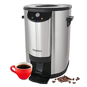 West Bend 57042 Coffee Urn Double Walled Stainless Steel Features Automatic Temperature Control Large Capacity with Fast Brewing and Easy Clean Up NSF Certified, 42-Cup, Silver