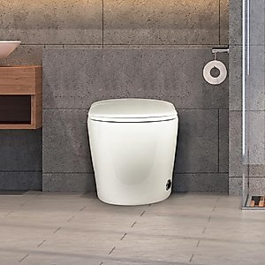 EUROTO Famous Classic 3858 – Upgraded One-Piece Dual Flush Toilet with Integrated Bidet, Auto Open/Close Lid, Heated Seat, Warm Dryer, Night Light, Foot Sensor, and Remote Control – White