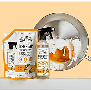 J.R. Watkins Foaming Dish Soap Refill Pouch, Crafted Clean & Cruelty Free, Orange, 32 fl oz, 6 Pack