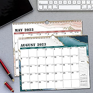 2023-2024 Calendar - 18 Monthly Calendar with Thick Paper, 14.6" x 11.5", Jan. 2023 - Jun. 2024, Twin-Wire Binding + Hanging Hook + Unruled Blocks with Julian Date, Horizontal - Pink