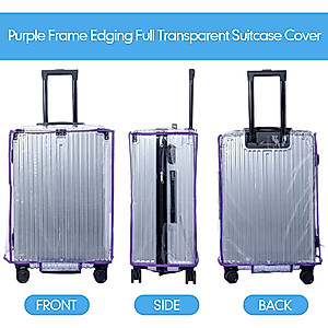 3 Pcs PVC Luggage Cover Waterproof Transparent Suitcase Cover Thicken Luggage Protector for Travel, Fits 20" 24'' 28" Luggage (Purple)