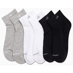 Calvin Klein Women's Athletic Sock - Cushion Quarter Cut Ankle Socks (6 Pack), Size 4-10, BlackWhiteGrey