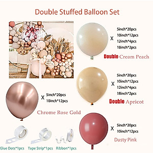 Boho Balloons Garland Arch Kit - Double Stuffed Dusty Rose Pink Rose Gold Cream Peach Apricot Latex Balloon Different Sizes 18 12 10 5In Neutral Ballon for Baby Shower Gender Reveal Party