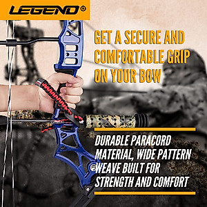 LEGEND 550 Paracord Bow Wrist Sling - Compound Bow Stabilizer & Hand Loop Carrier for Bow Hunting - Adjustable Wrist Strap with Durable Leather Yoke, Strong Metal Grommets - Archery Accessories & Gear