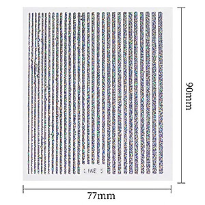 Line Nail Art Stickers Decals 3D Holographic Line Nail Stickers 6Pcs Rose Gold Silver Metal Stripe Nail Decals Geometric Stripe Line Curve Adhesive Nails Art Supplies Sliders for Women Manicure Decor