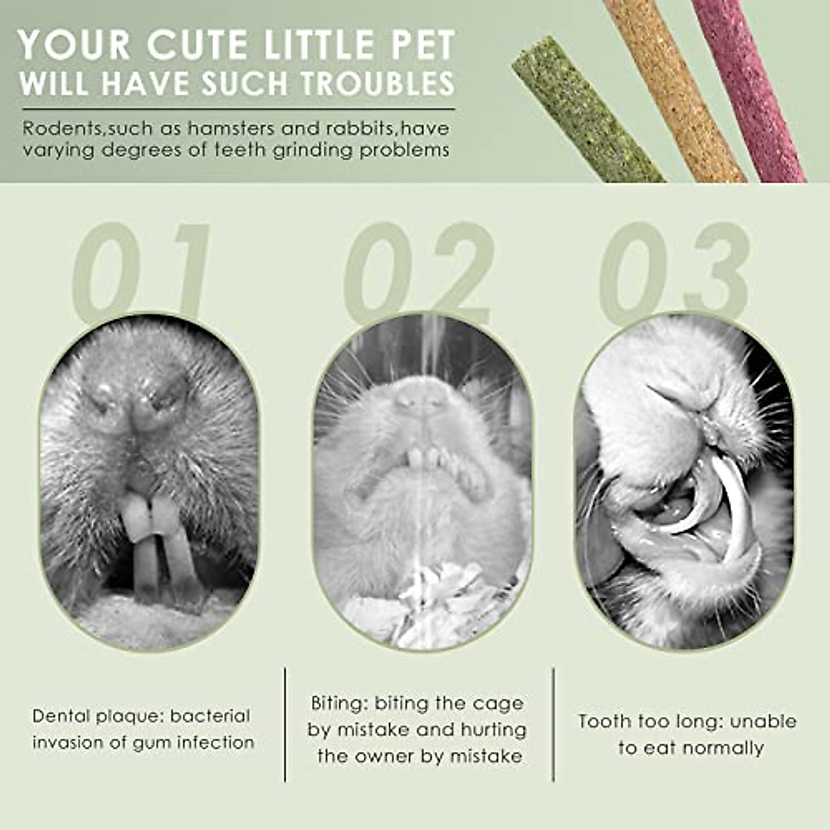 ERKOON 25 Pcs Timothy Hay Sticks,Rabbit Chew Toys for Teeth Natural Timothy Grass Molar Sticks Rabbits Treats for Bunnies, Chinchilla Guinea Pigs, Gerbil, Hamster (Timothy+Oatmeal+Beet)