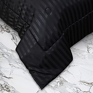 Sisher 5Pcs King Comforter, Stripe Silk Bedding Sets for Man Woman, Luxury Rich Black Bed in a Bag King (1 Comforter, 2 Pillowcases, 1 Flat Sheet, 1 Fitted Sheet)
