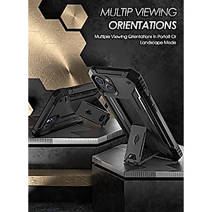 Poetic Revolution Case for iPhone 14 6.1 inch, [20FT Mil-Grade Drop Tested], Full-Body Rugged Shockproof Protective Cover with Kickstand and Built-in-Screen Protector, Black