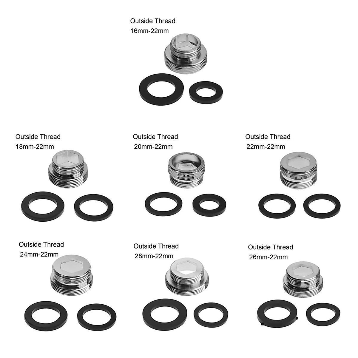 Rotate Swivel Faucet Aerator Connector Metal Outside Inside Thread Water Saving Adaptor Kitchen Faucet 16/18/20/22/24/28/mm to 22mm with Gasket for Bathroom Or Kitchen (C