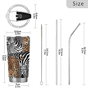 ALAZA Zebra Leopard Print Abstract Insulated Travel Tumbler Mug with Lid & Straw Double Wall Vacuum Water Bottle Car Cup Stainless Steel, Hot and Cold Thermos, 20oz