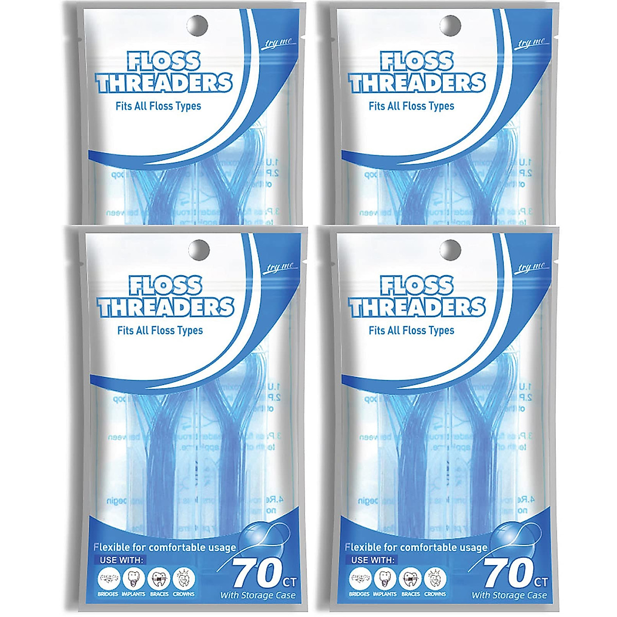 Dental Floss Threaders 4 Packs of 70 (280 Threaders)