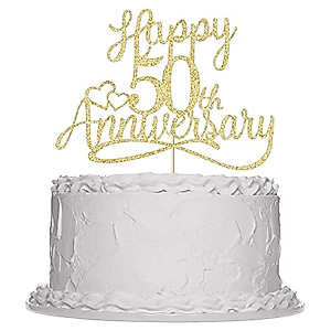 Sleyberoy Glitter Happy 50th Anniversary Cake Toppers -Wedding Anniversary Party Decorations, 50th Wedding Anniversary, Company Anniversary Party, Birthday Party Decorations (50thGold)（Fifty）