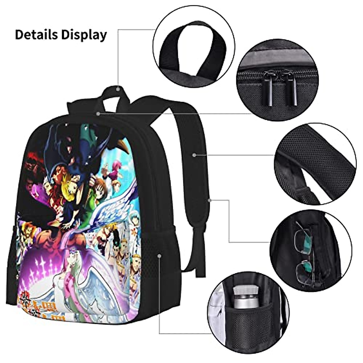 ORPJXIO Backpack 3 Piece Set The Seven Anime Deadly Sins Laptop Backpack Pencil Case Lunch Bag Combination For Travel Work Camping