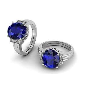 LMDPRAJAPATIS 8.25 Carat Natural Blue Sapphire Silver Plated Wedding Fashion Ring For Men And Women